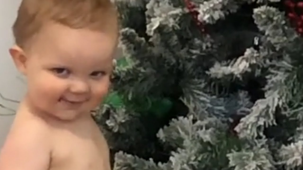 Toddler Staring at Christmas Tree Gives Creepy Smile When Mom Calls Him - 1162377