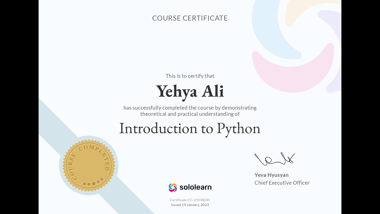 Sololearn Certificates | Introduction to Python #2