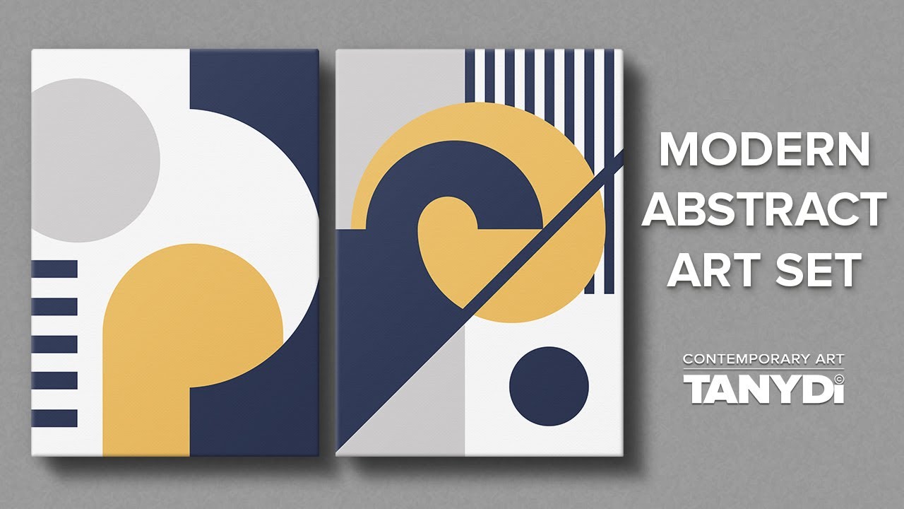 2 Bauhaus Digital Prints, Blue, Yellow, Grey & White, Contemporary Abstract Set s2a3-3