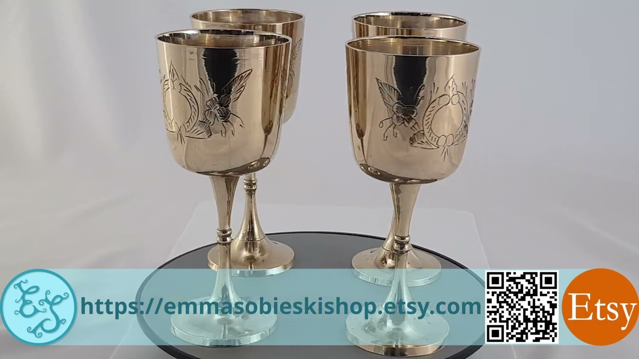 Vintage Boxed Set of 4 Silver Plated Engraved Wine Goblets
