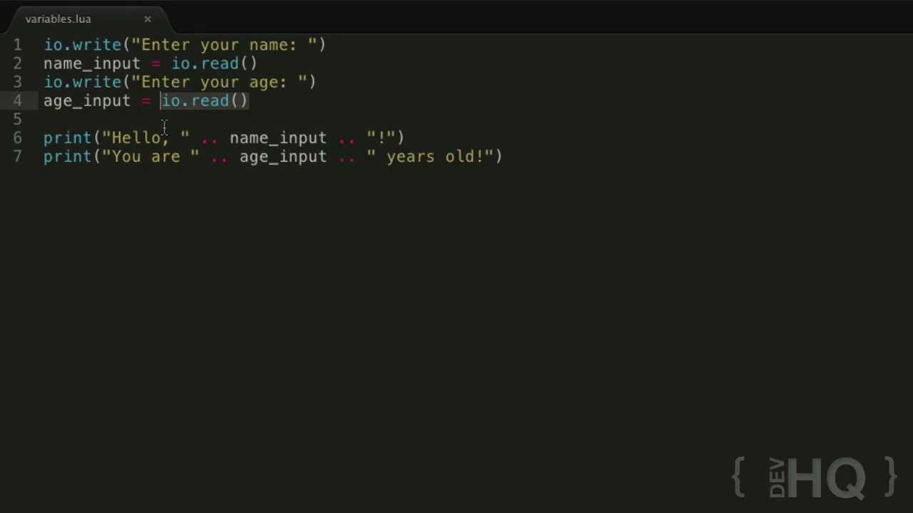 Lua Tutorial #3: Variables and User Input