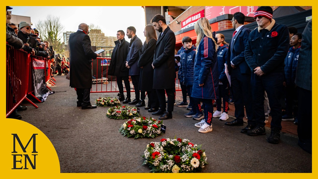 The Flowers of Manchester remembered at Old Trafford Munich memorial ...