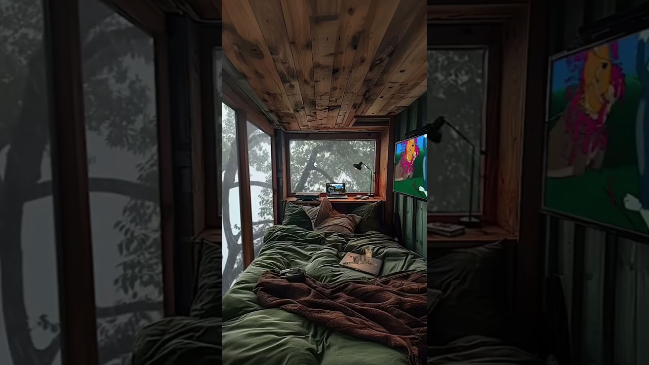 Forest house 🏡 #beutifullife #relax #forestbeauty #bedroomdecoration #naturelovers #rain #homedecor