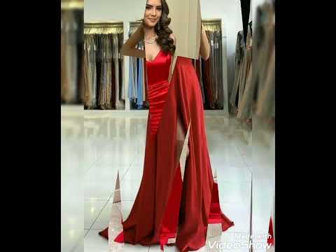 Stunning & axutic hot red satin dresses # prom evening dresses