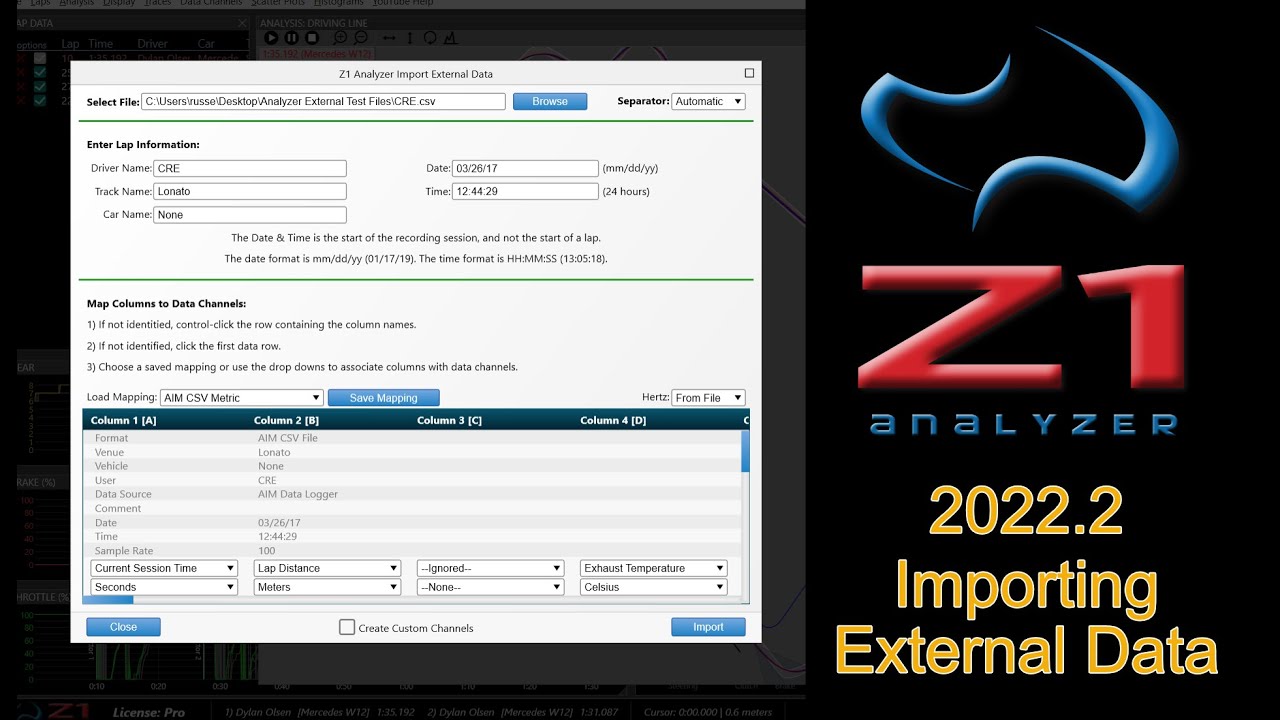Z1 Analyzer: Importing Data