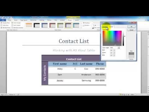 Working with MS Word tables - Table Design Tab options