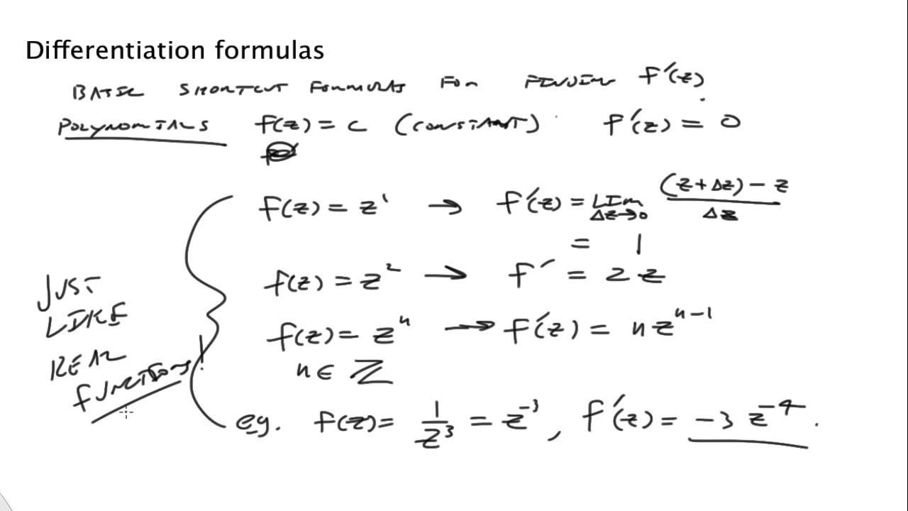 Differentiation formulas for complex functions