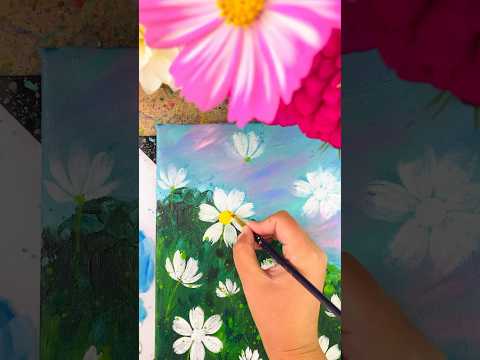 Acrylic painting wildflower field of cosmos #paintingvideo #artist