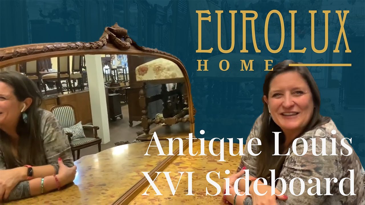 Antique Sideboard with Mirror | 1920s Hand-Carved Marble Top Louis XVI Server