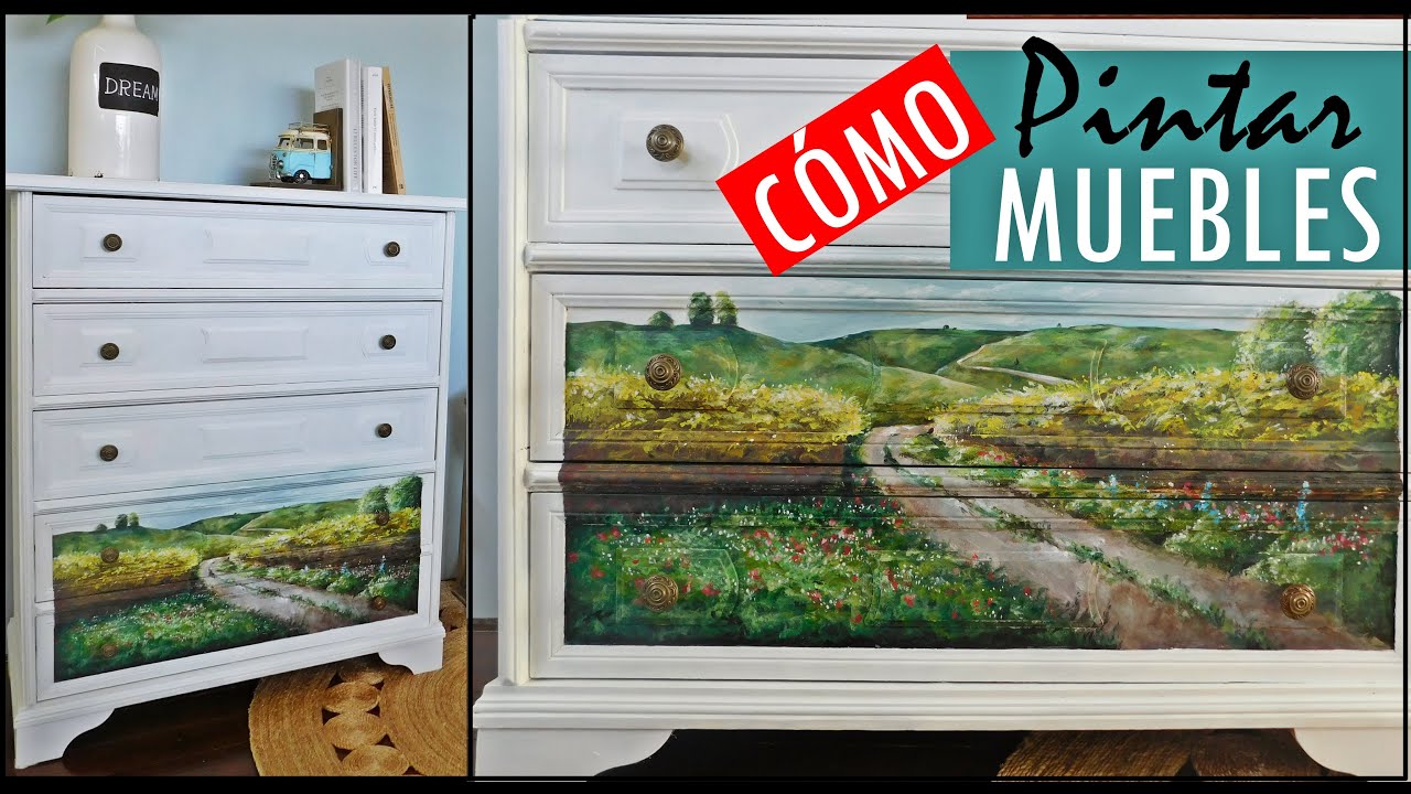 Cómo PINTAR MUEBLES barnizados con ACRÍLICOS - LIJAR E IMPRIMAR| Paisaje pintado a mano| TUTORIAL