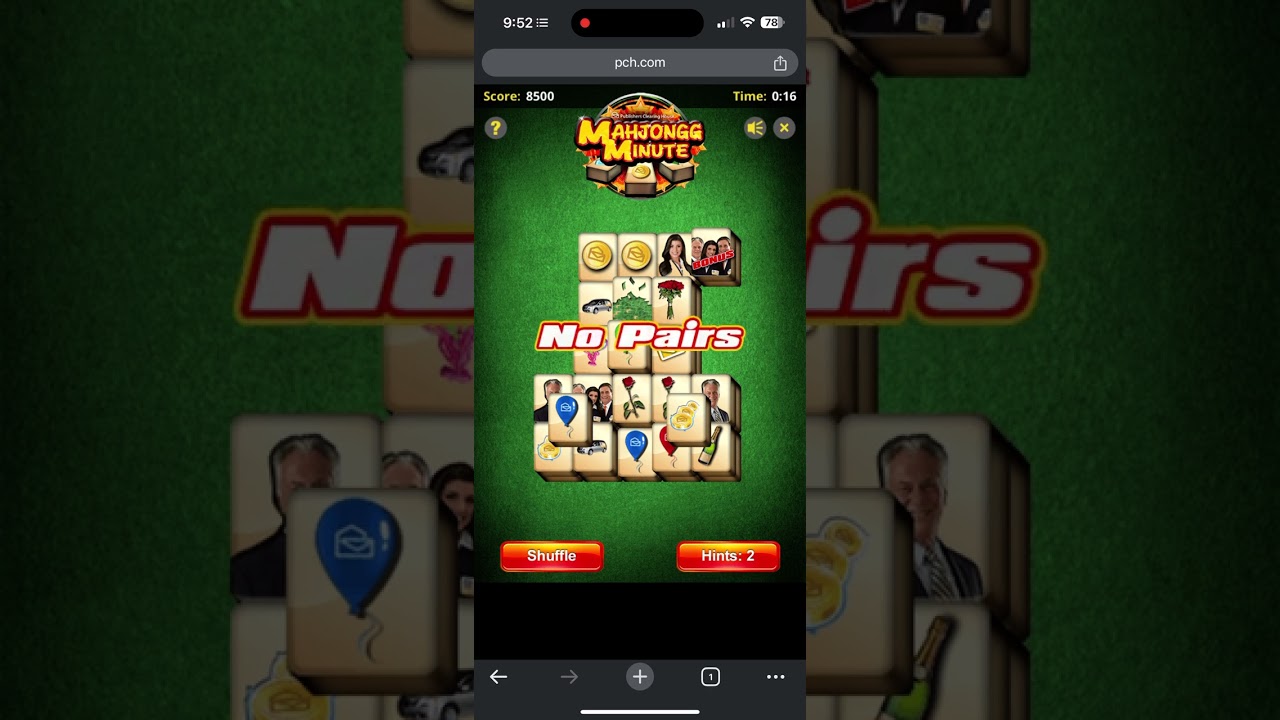 Pch games mahjongg-minute on google chrome version 123.0.6312.52 on IOS 17.4.1