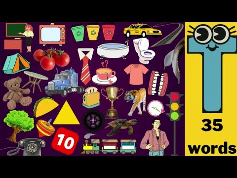 Words Start With T| 35 Words| 2D Animated Video With Phonics Song| #DailyRoutineWords| @kids_mennia1754