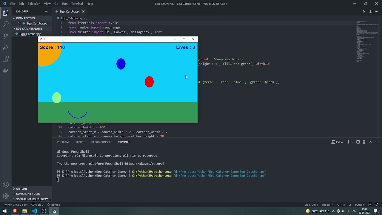 Egg Catcher Game using Python Project Showcase