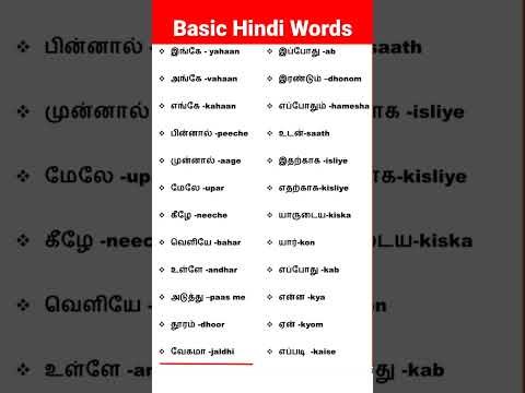 BASIC HINDI WORDS TAMIL MEANING| SPOKEN HINDI THROUGH TAMIL