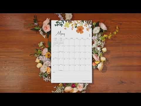 2025-2026 Large Wall Calendar, Foldable, Floral Design - Cabbrix USA®