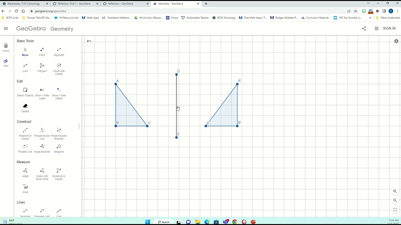 Using the Geogebra Tool to create Reflections