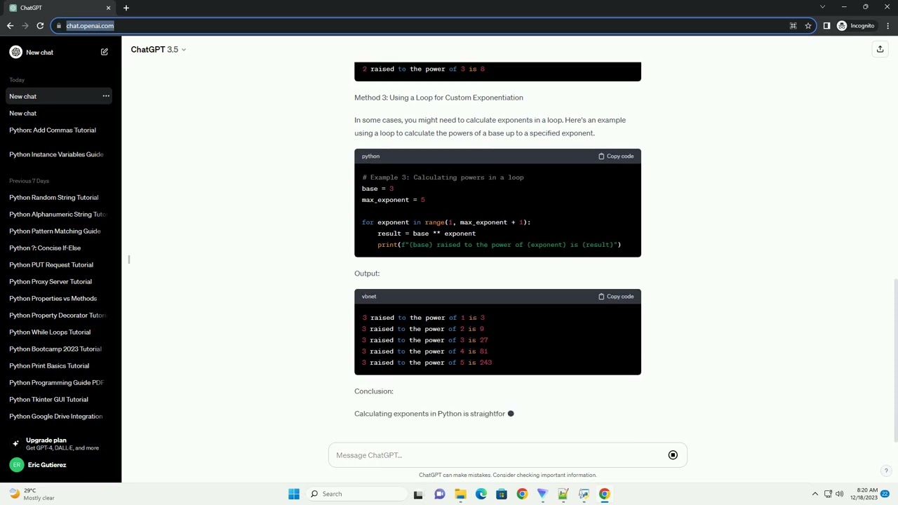 how to calculate exponents in python