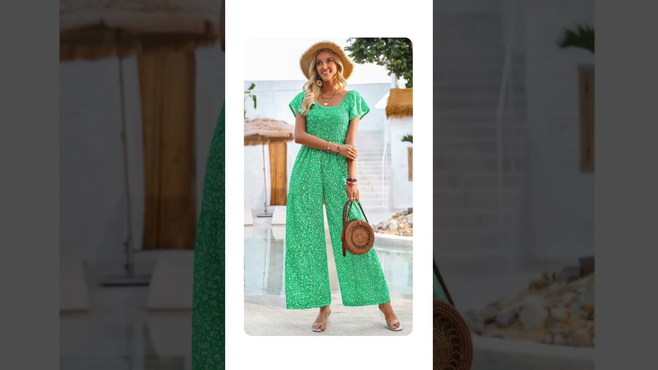 Square Neck Ruched Dot Print Wide Leg Jumpsuit