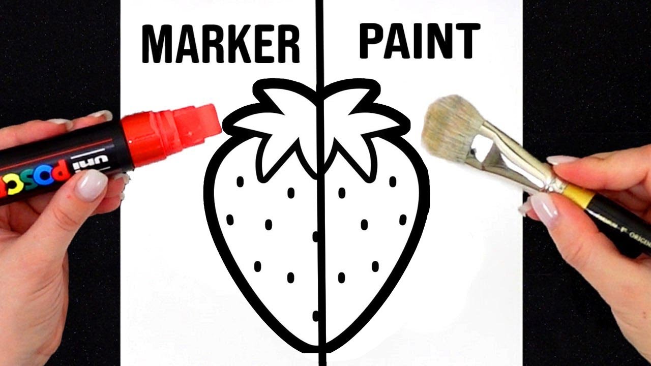 ASMR Realistic Strawberry Drawing 🎨 Markers VS Paints | Relaxing Art Showdown