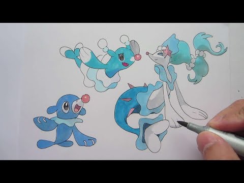 How to Draw Pokemon No. 728 Popplio, No. 729 Brionne, No. 730 Primarina
