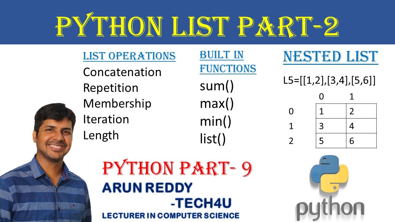 PYTHON PART 9 - LIST PART 2(OPERATIONS, FUNCTIONS,NESTED LIST)