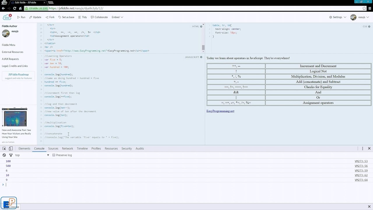 Easy JavaScript - Beginner JavaScript Tutorial - JavaScript Operators (4)