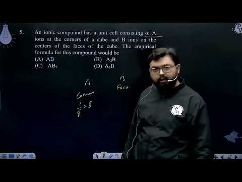 An ionic compound has a unit cell consisting of A ions at the corners of a cube and B ions on th....
