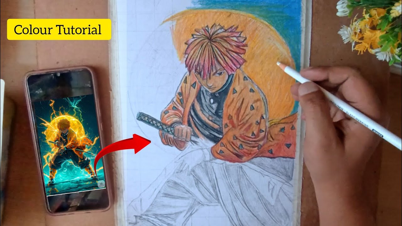 Zenitsu Agatsuma Colour Drawing 🔥 How To Draw Zenitsu Anime Drawing, Demon Slayer Step By Step ✍️