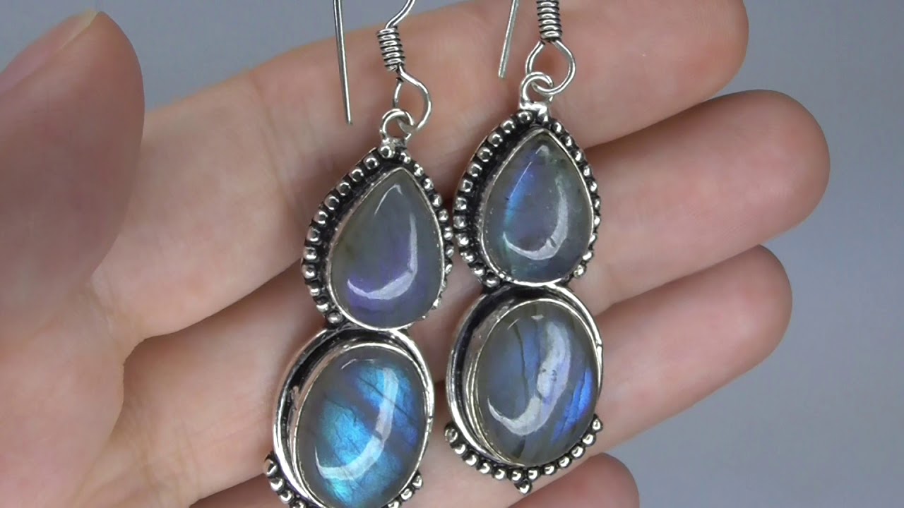 Fire Labradorite earrings. Blue Flash, Silver plated Earrings