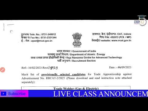 Raja Ramana centre for Advanced Technology Merit List Out 2023