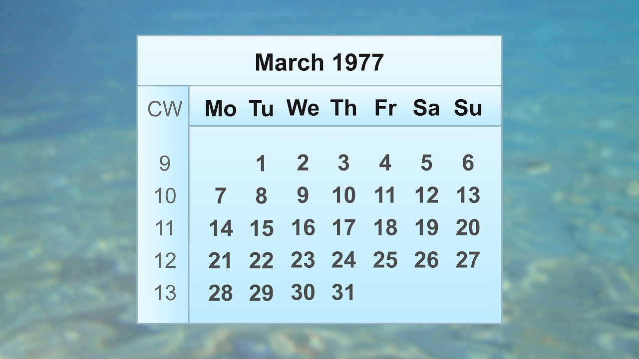 March 1977 Calendar