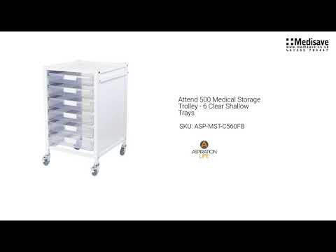 Attend 500 Medical Storage Trolley 6 Clear Shallow Trays ASP MST C560FB