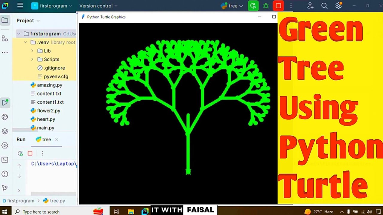 Fractal Green Tree Design Using Python Turtle Graphics |Easy Python Turtle Drawing Art For Beginners