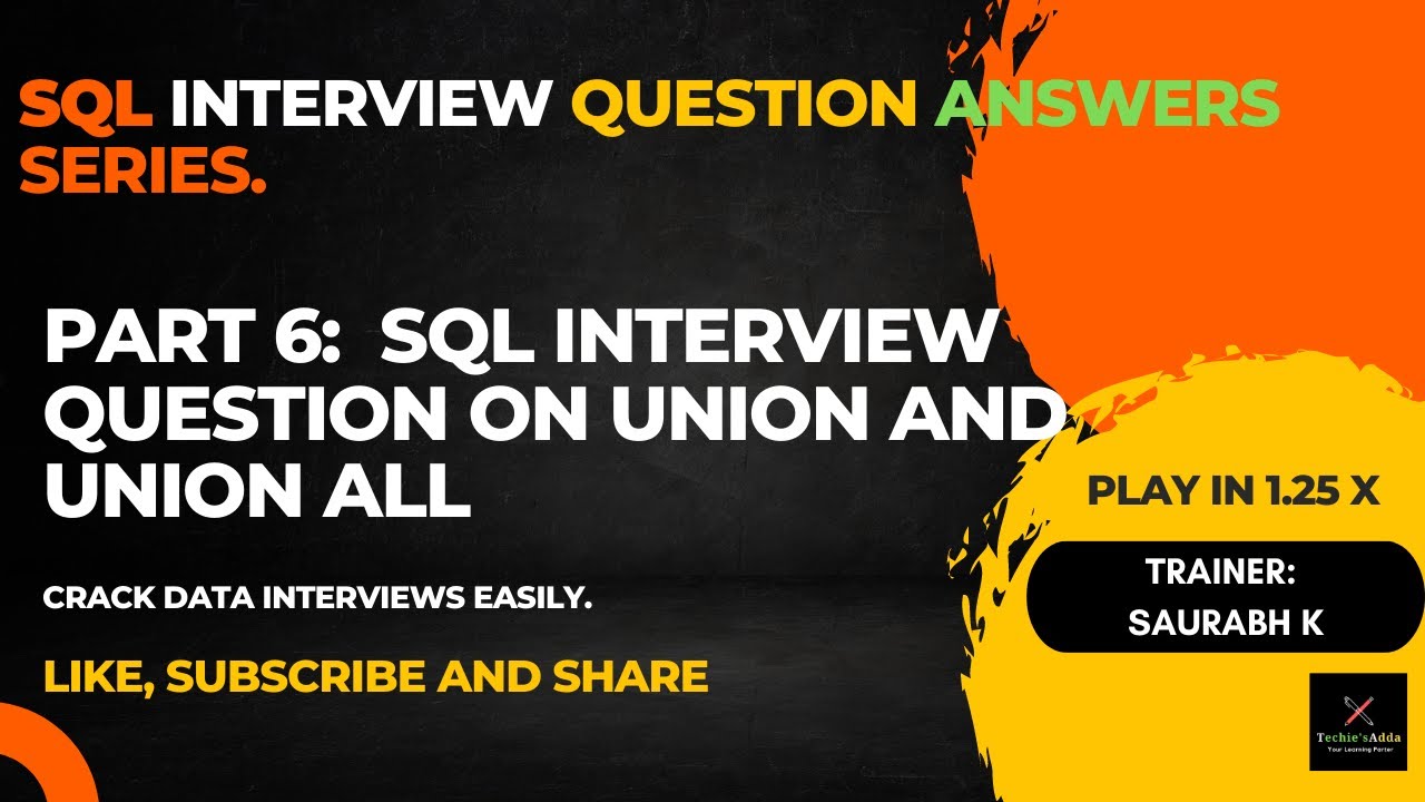 Part 6 |  SQL Interview Question | Union vs Union ALL in SQL #sql #sqlqueries