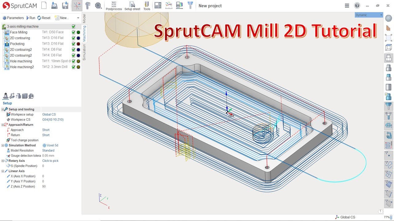 SprutCAM Tutorial #1 | SprutCAM Mill 2D Toolpath Basic Beginners