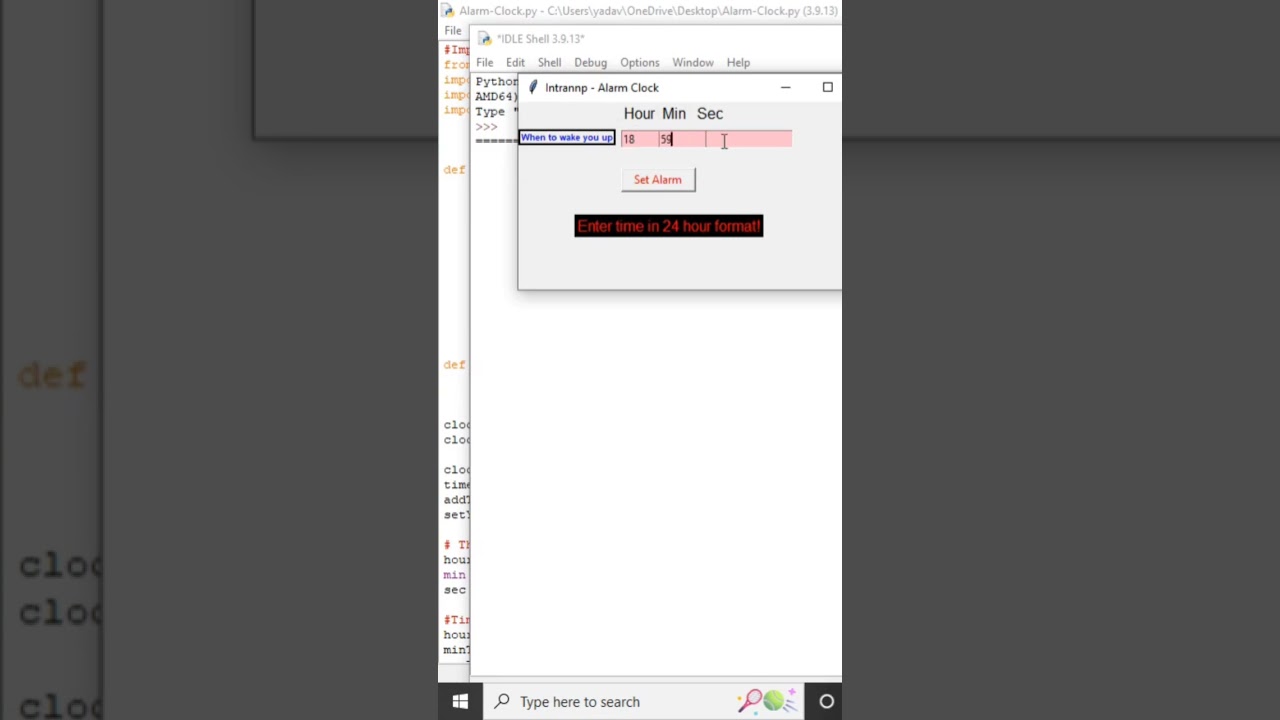 Alarm clock with gui using python | python project for beginners #shorts #python