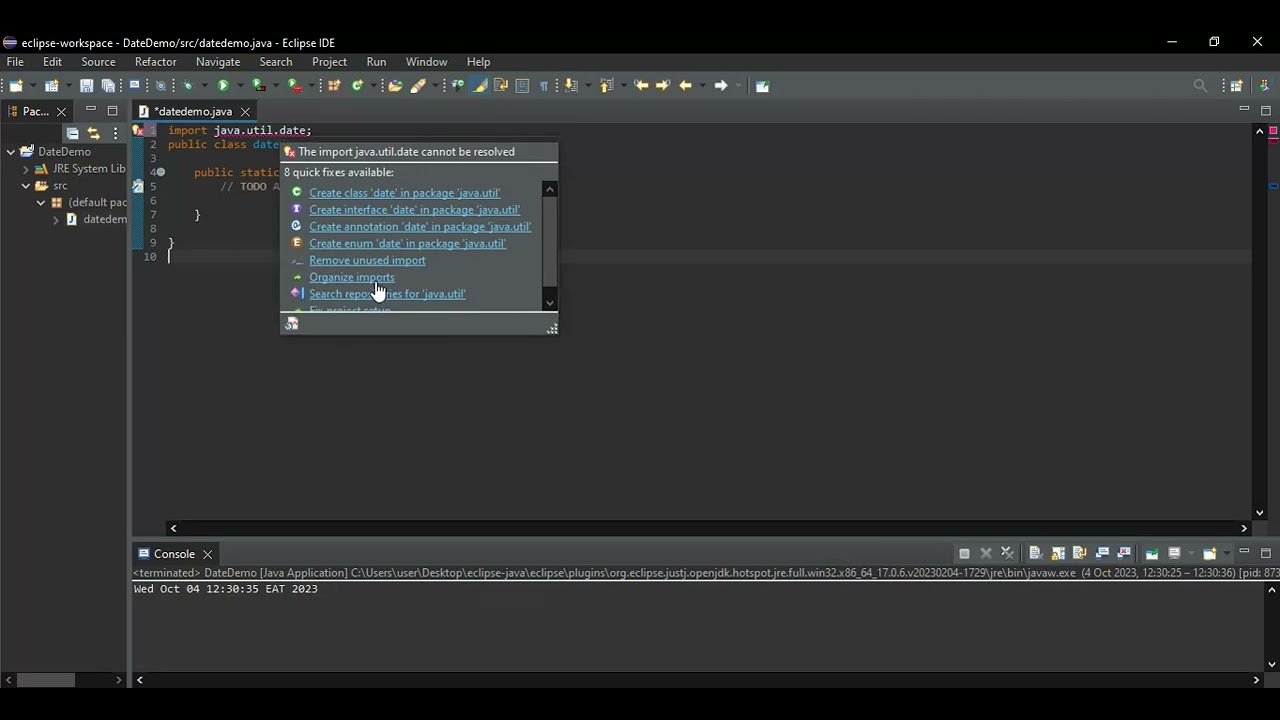JAVA PROGRAM TO DISPLAY DATE AND TIME USING A STRING IN JAVA ECLIPSE