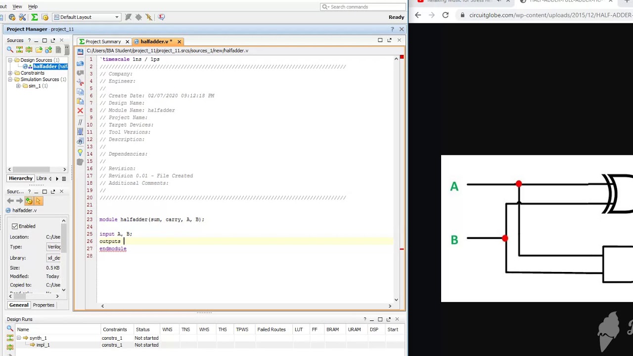 Half Adder in Vivado using gate level modeling