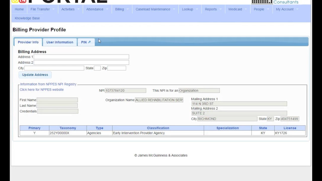 Creating a Billing Provider PIN
