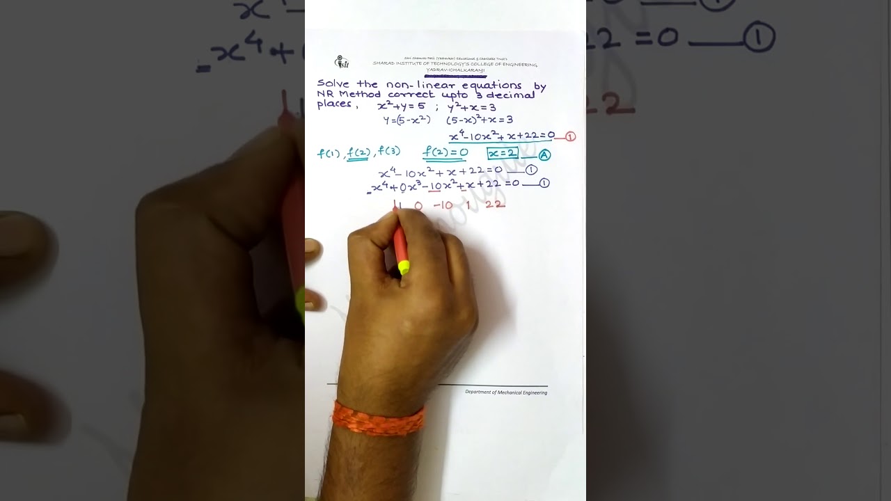 Solve System of Non linear equations by Newton Raphson method