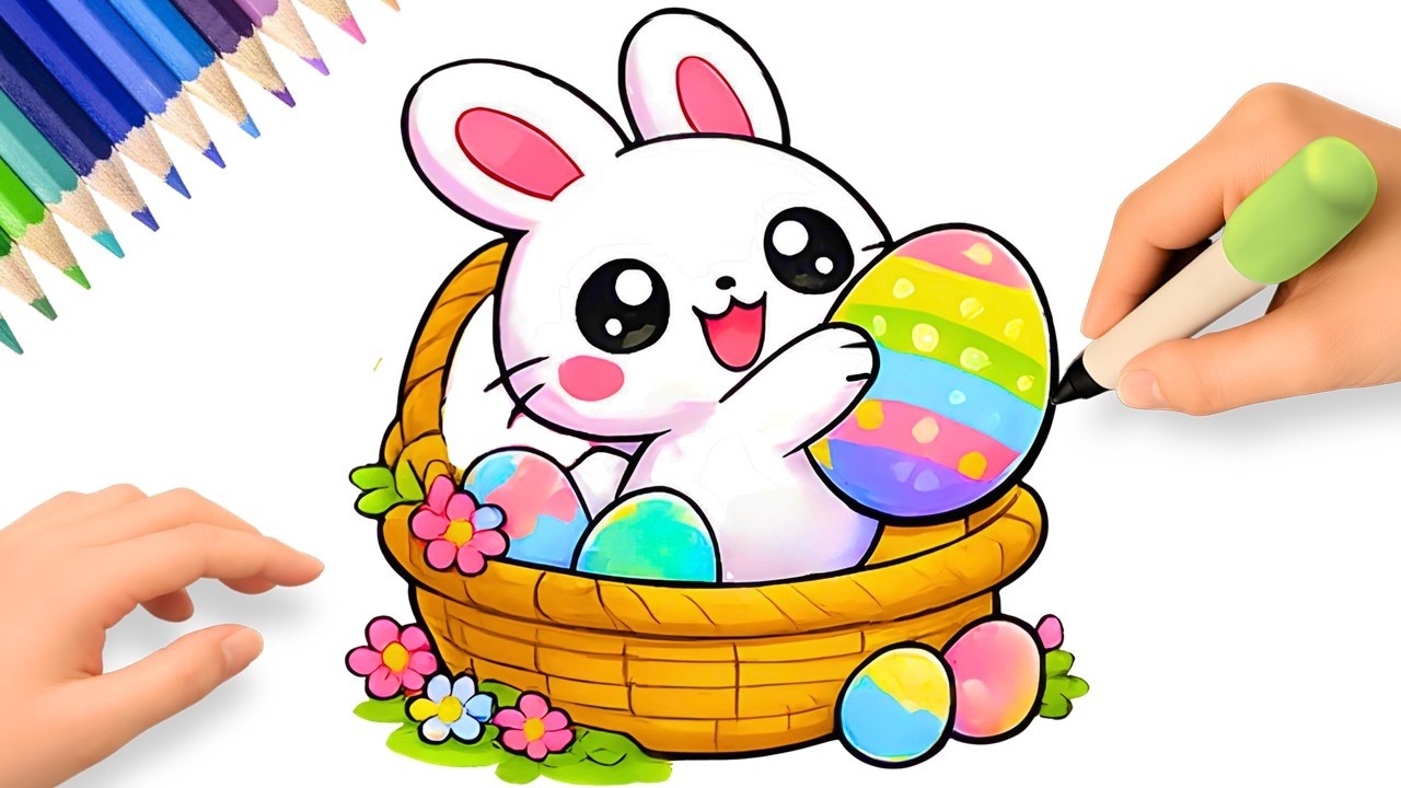 CÓMO DIBUJAR UN CONEJITO DE PASCUA KAWAII 🐇🥚