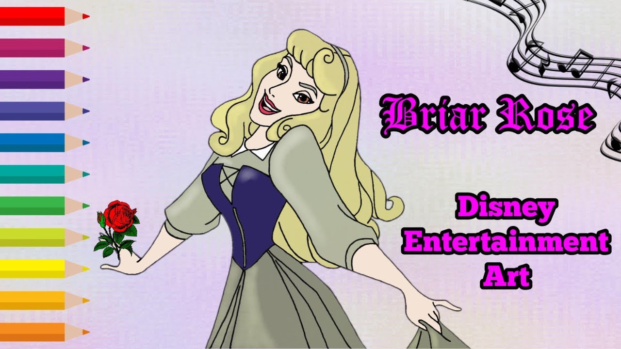 How to Draw Walt Disney Cartoon Characters / Princess Aurora as Briar Rose / Relaxing Art & Music