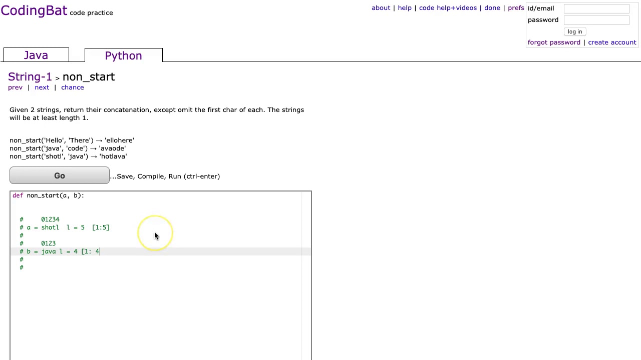 Codingbat - non_start (Python)