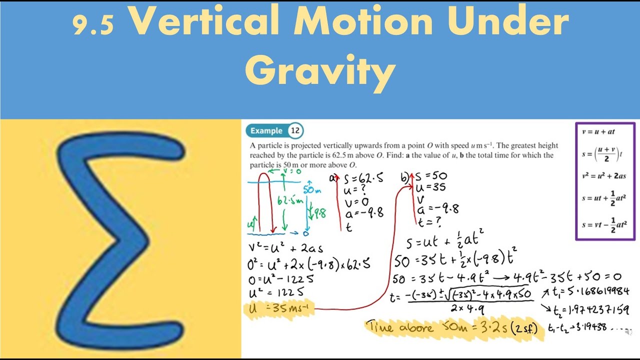 9.5 Vertical motion under gravity (STATISTICS AND MECHANICS 1 - Chapter 9)