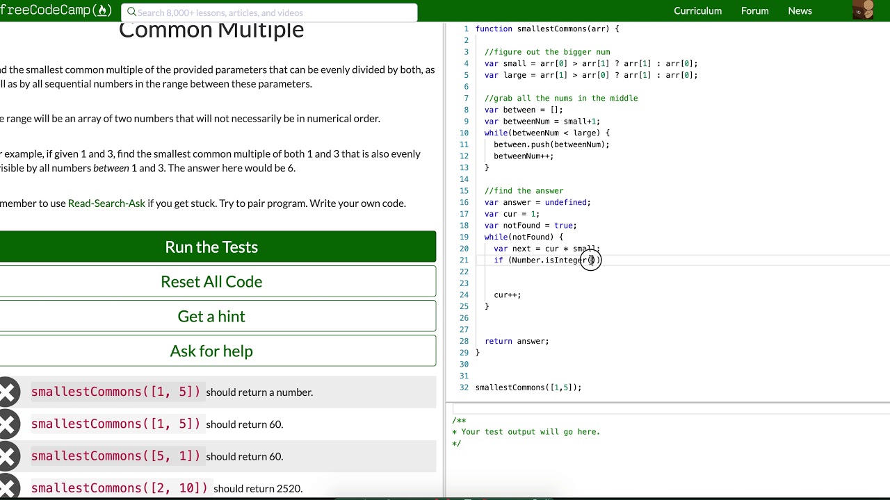 Let's play Free Code Camp Intermediate Algorithm Scripting: Smallest Common Multiple