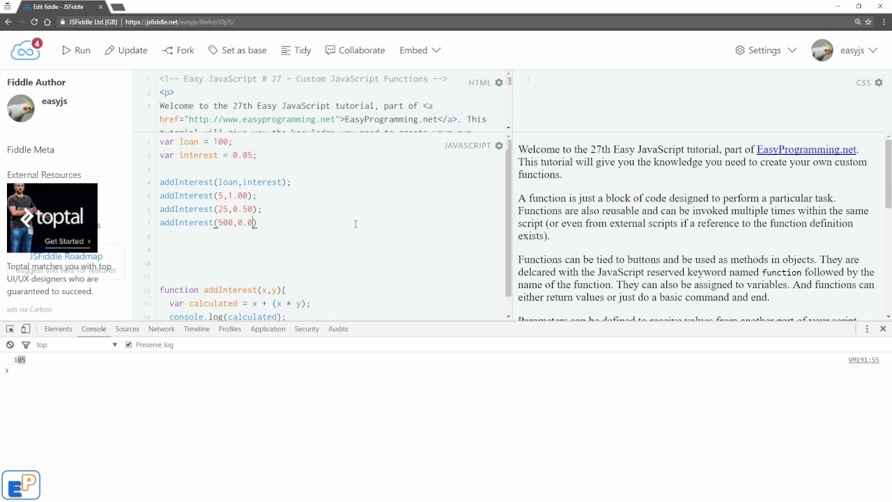 Easy JavaScript - Intro to Custom JavaScript Functions (27)