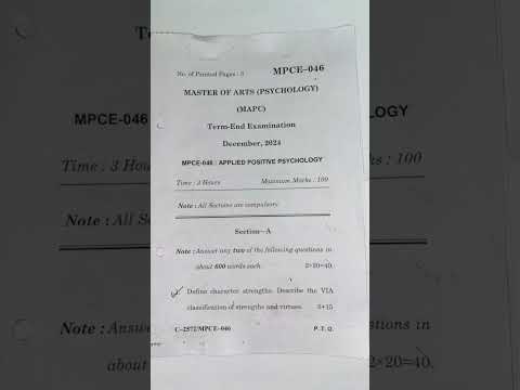 MA Psychology | IGNOU | Question Paper | MPCE-046 | Applied Positive Psychology