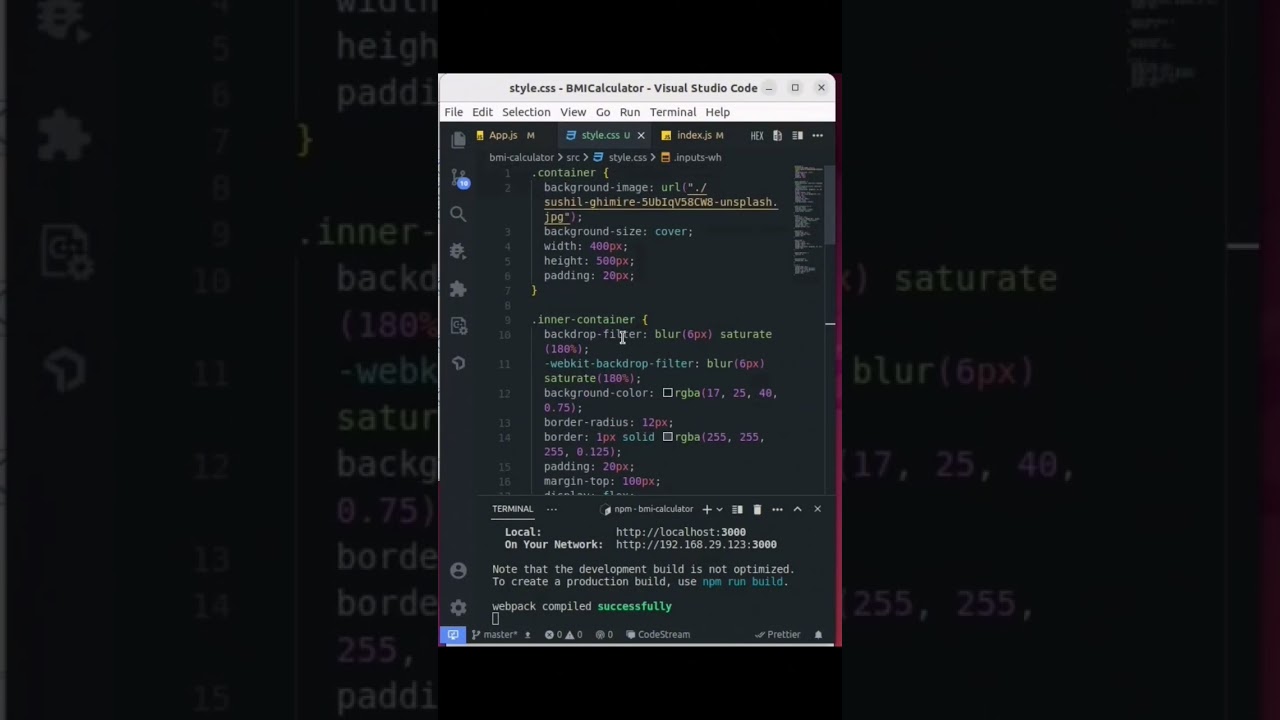 BMI Calculator in #reactjs #javascript #BMI #coding #hacking