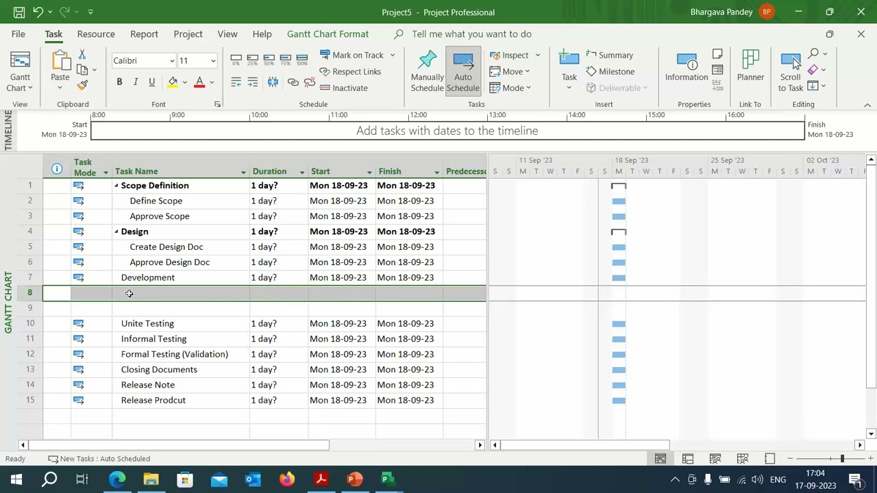 Learning MS Project Session 5 (Create Sample Project)