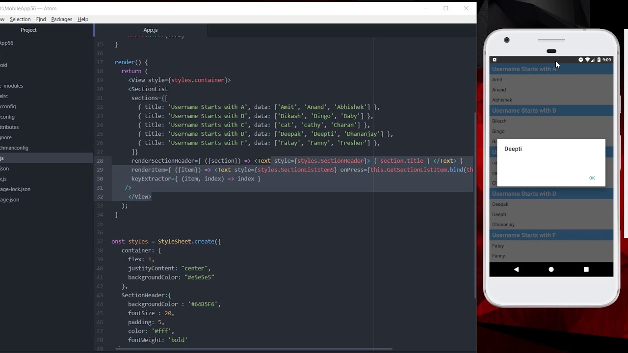 React Native Simple SectionList Component Example Android